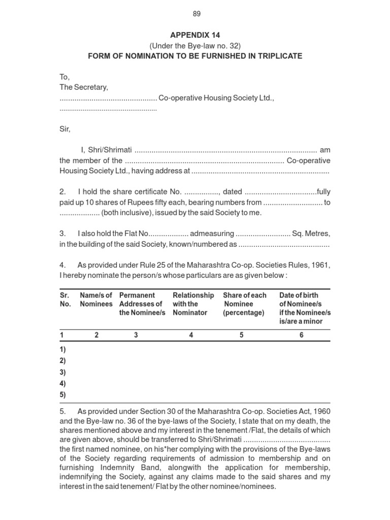 Housing Society Nomination Form 14 | PDF | Justice | Crime & Violence