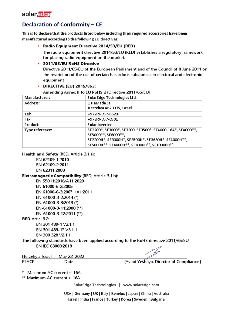 Se Single Phase Inverter Certificate Ce Conformity | PDF