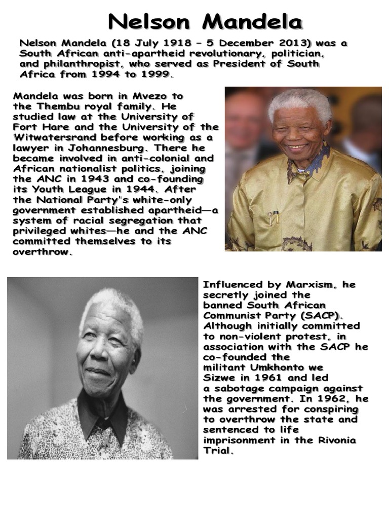 Nelson Mandela Fact File | PDF | Nelson Mandela | South Africa