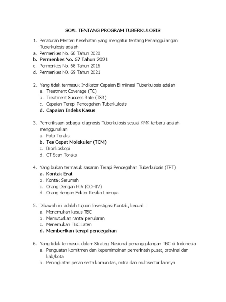 Soal Tentang Program Tuberkulosis | PDF | Pengembangan Diri | Kesehatan ...