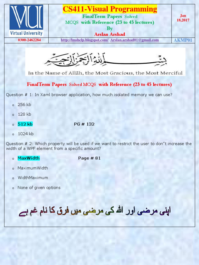 CS411 Final Term MCQs With Reference Solved by Arslan Arshad | PDF | Ajax (Programming) | J Query