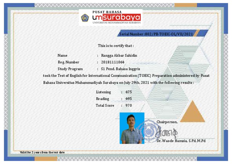 TOEIC Certification for Rangga | PDF