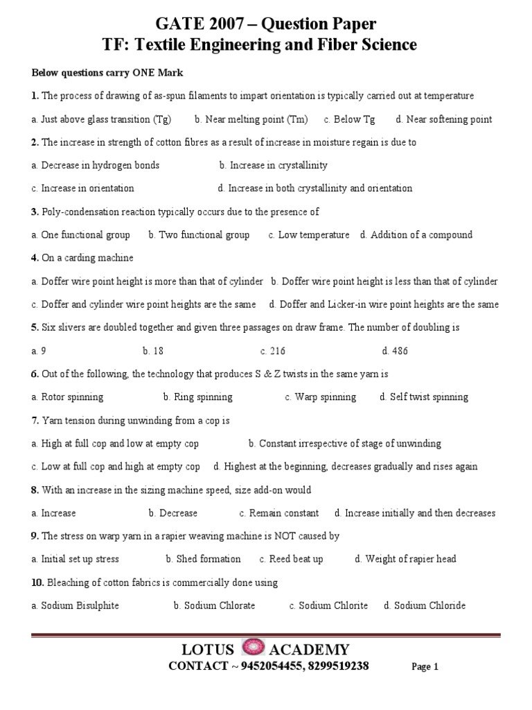 Gate 2007 | PDF | Spinning (Textiles) | Yarn