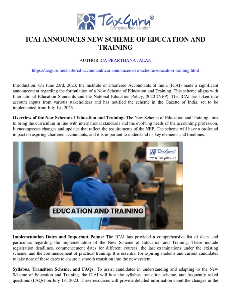 ICAI Announces New Scheme of Education and Training - Taxguru - in ...