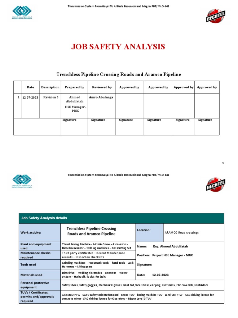 JSA - Thrust Boring | PDF | Crane (Machine) | Personal Protective Equipment