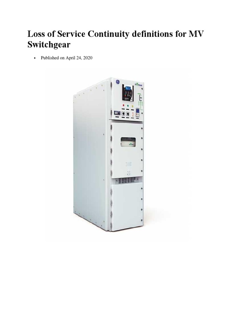Loss of Service Continuity Definitions For MV Switchgear | PDF | High ...