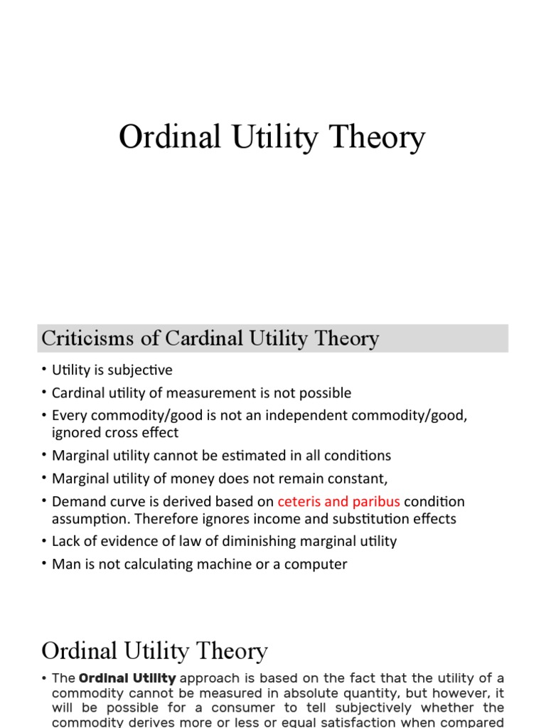 Consumer Behaviour - Ordinal Utility Theory Revised | PDF | Utility ...