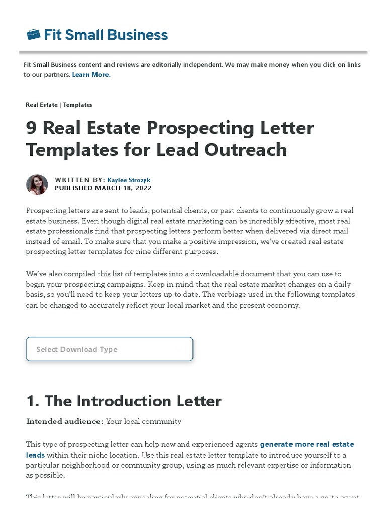 9 Real Estate Prospecting Letter Templates For Lead Outreach | PDF