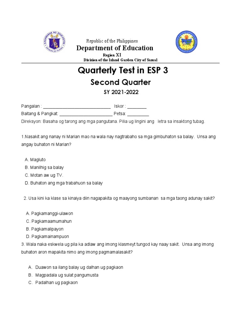 Esp 2nd Quater Test | PDF