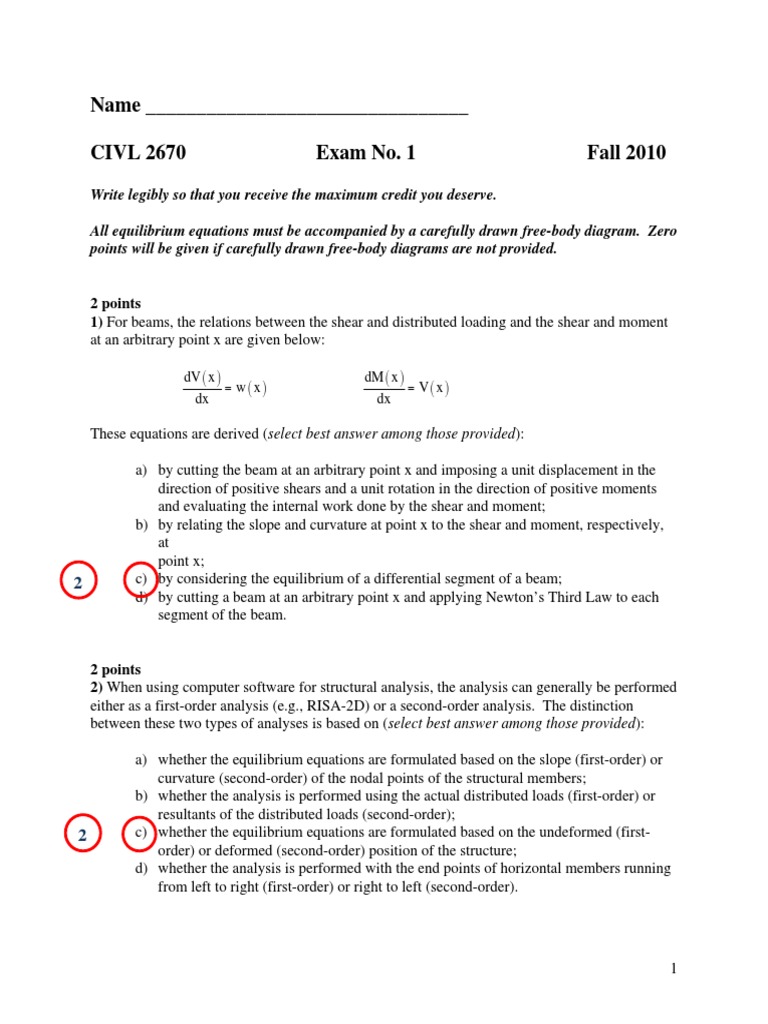Exam 1 Solution - Fall 2010 | PDF | Differential Equations | Truss