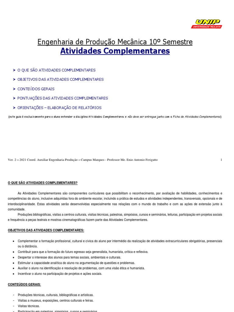 Orientacoes Atividades Complementares - 2021 | PDF