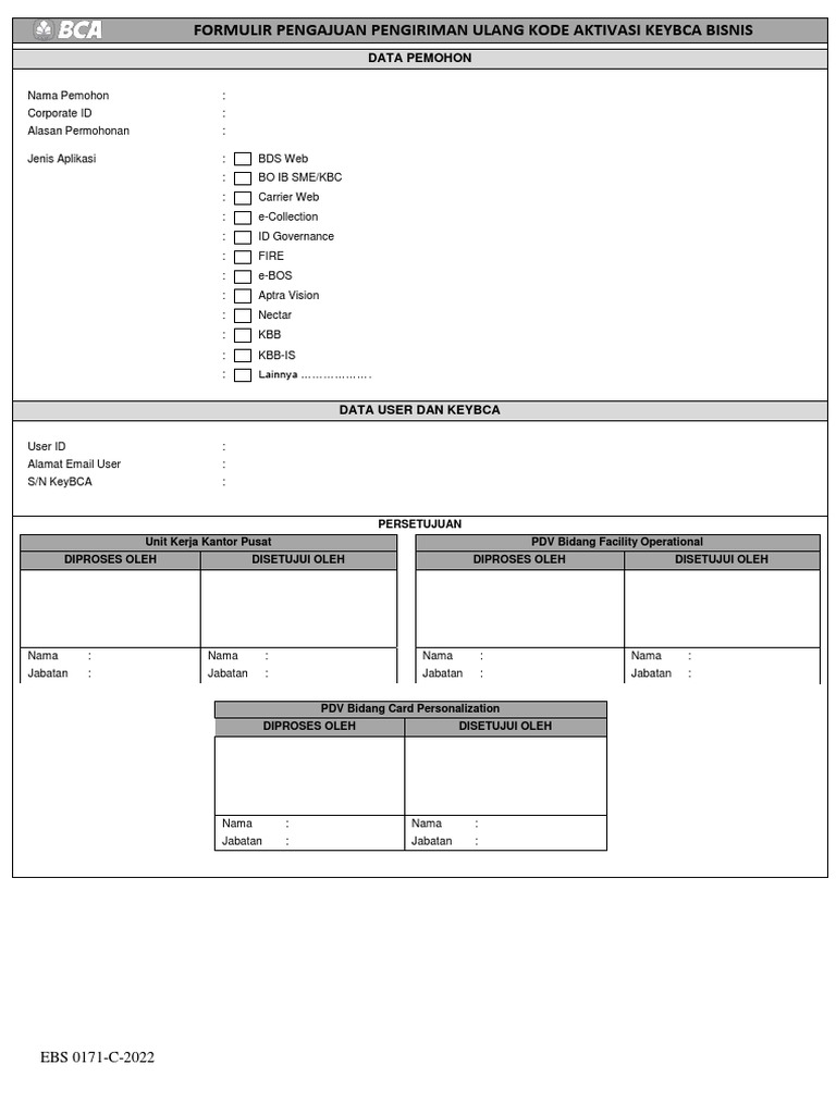 Form Permintaan Kode Aktivasi Key Bca | PDF