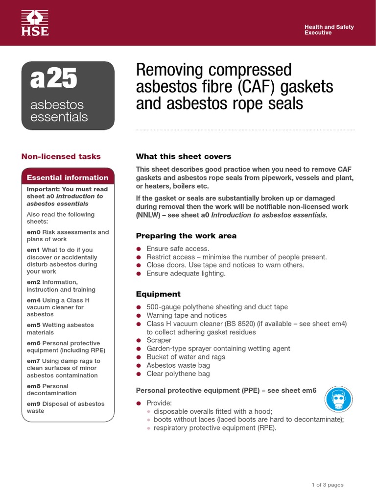 Removing Compressed Asbestos Fibre (CAF) Gaskets and Asbestos Rope ...