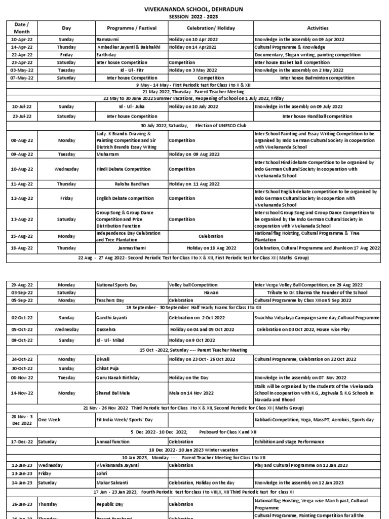 School Calendar | PDF | Festival | Observances