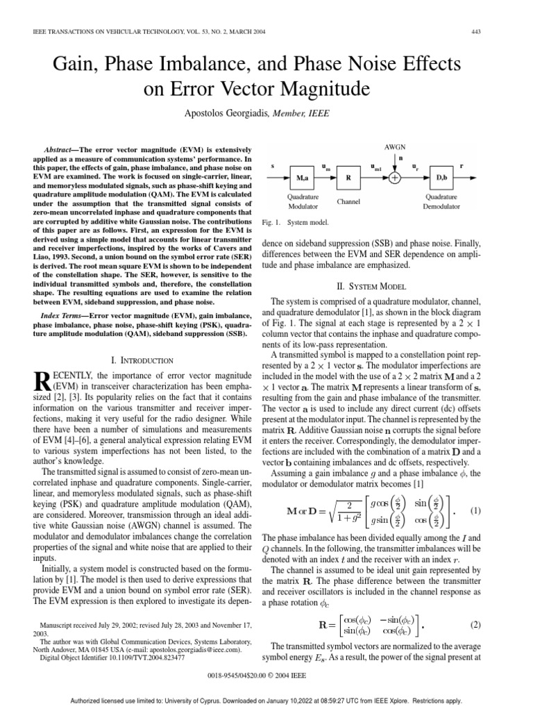 Gain Phase Imbalance and Phase Noise Effects On Error Vector Magnitude ...