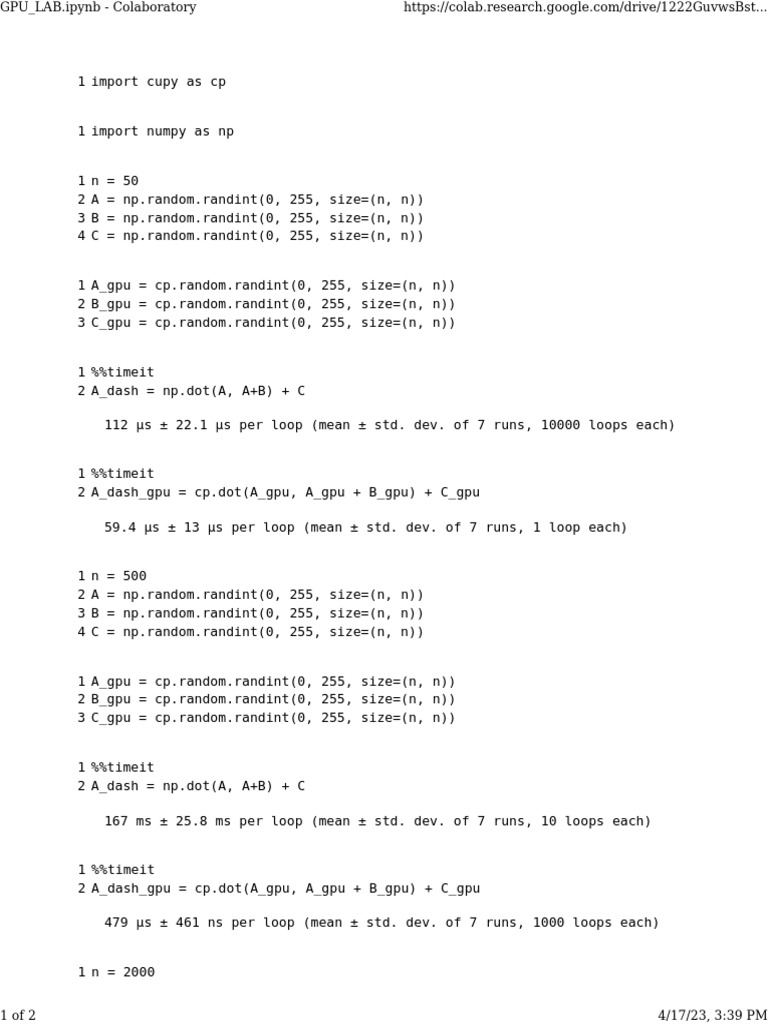 Gpu Lab Ipynb Colaboratory Pdf Unix Software Computer Programming