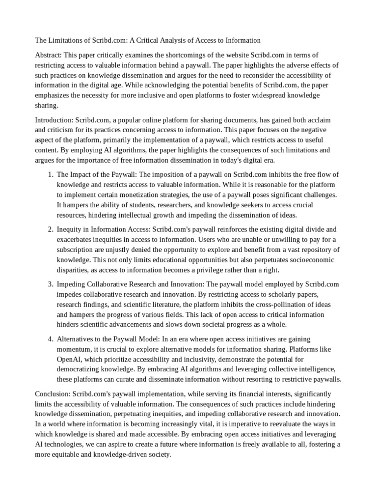 The Limitations of Scribd - Com: A Critical Analysis of Access To ...