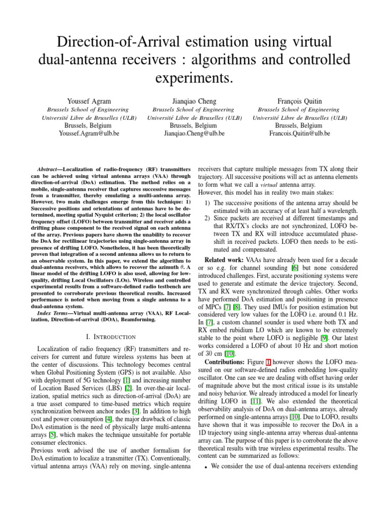 Direction-of-Arrival Estimation Using Virtual Dual-Antenna Receivers: Algorithms and Controlled ...