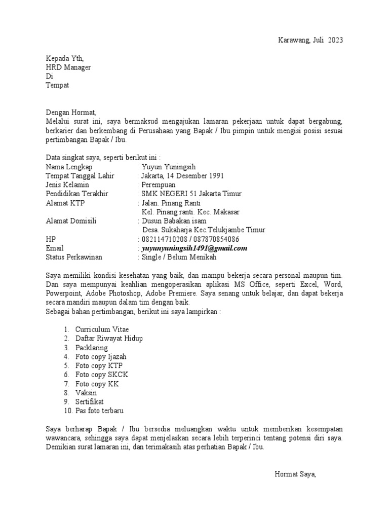 CV Yuyun Juni | PDF | Pengembangan Diri