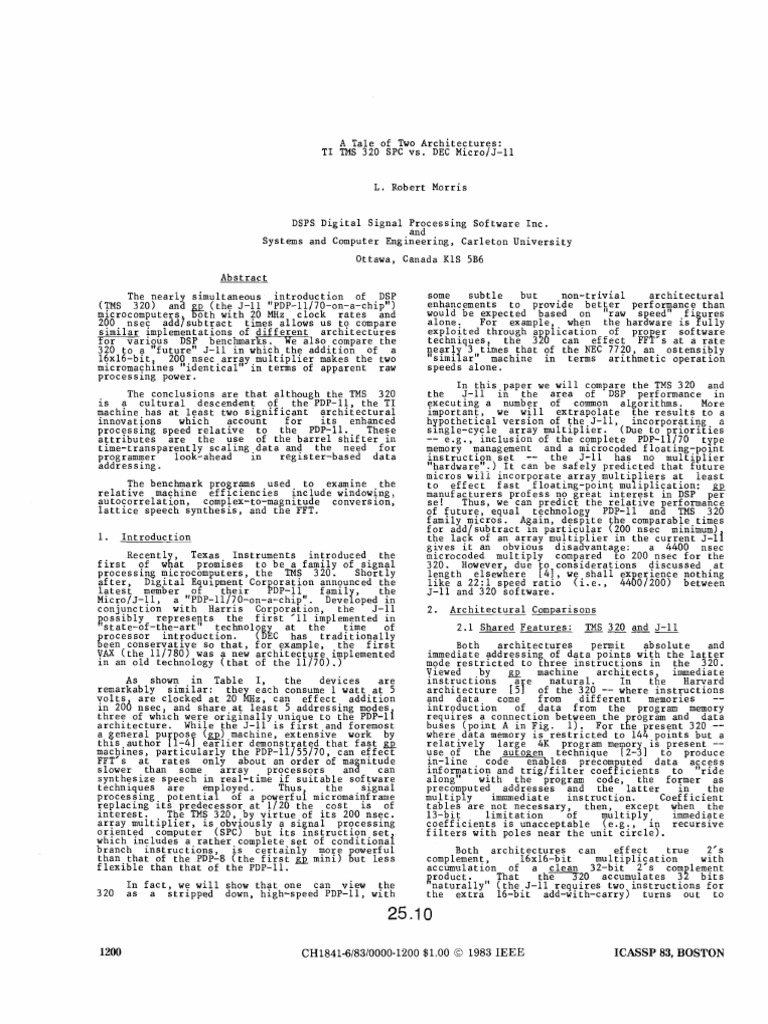 A Tale of Two Architectures TI TMS 320 SPC Vs DEC Micro J 11 | PDF ...