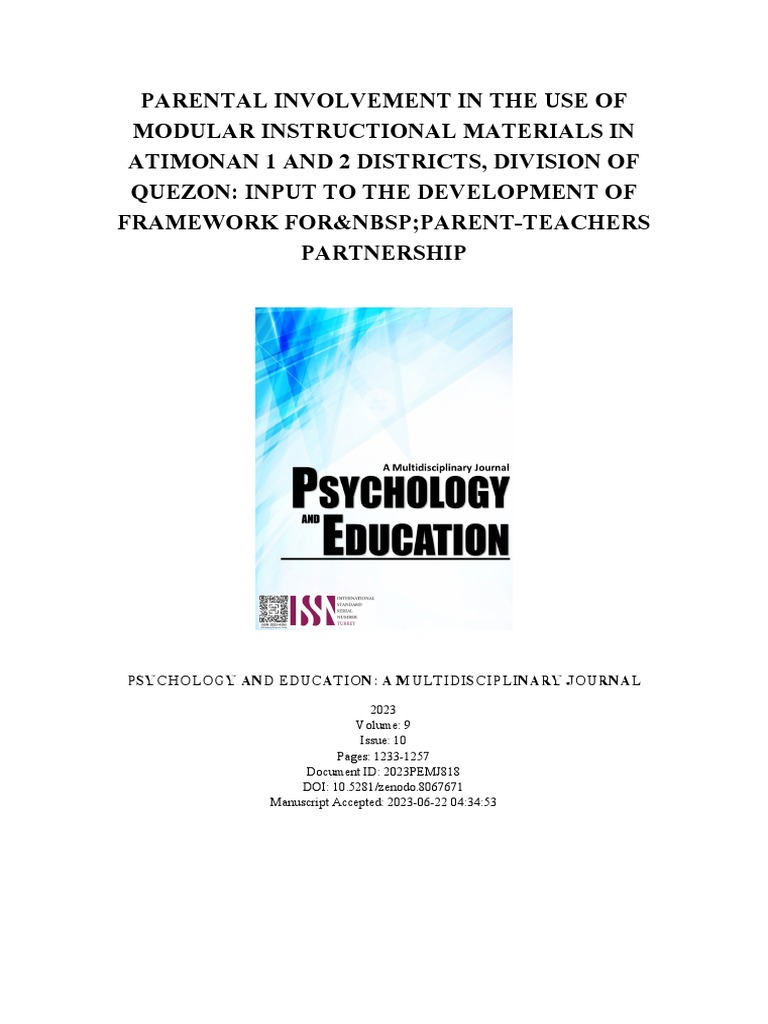 Parental Involvement in The Use of Modular Instructional Materials in ...