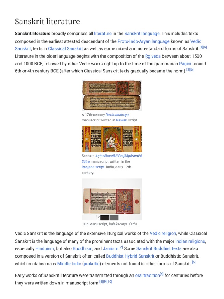 Sanskrit Literature - Wikipedia | PDF | Sanskrit Literature | Vedas