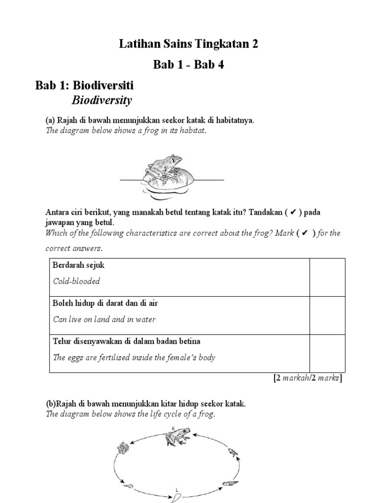 Latihan Sains Tingkatan 2: Biodiversiti, Ekosistem, Nutrisi, Kesihatan | PDF | Sains & Matematika