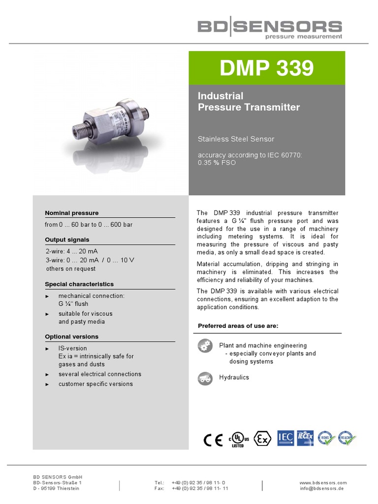 BD Sensor | PDF | Pipe (Fluid Conveyance) | Electrical Connector