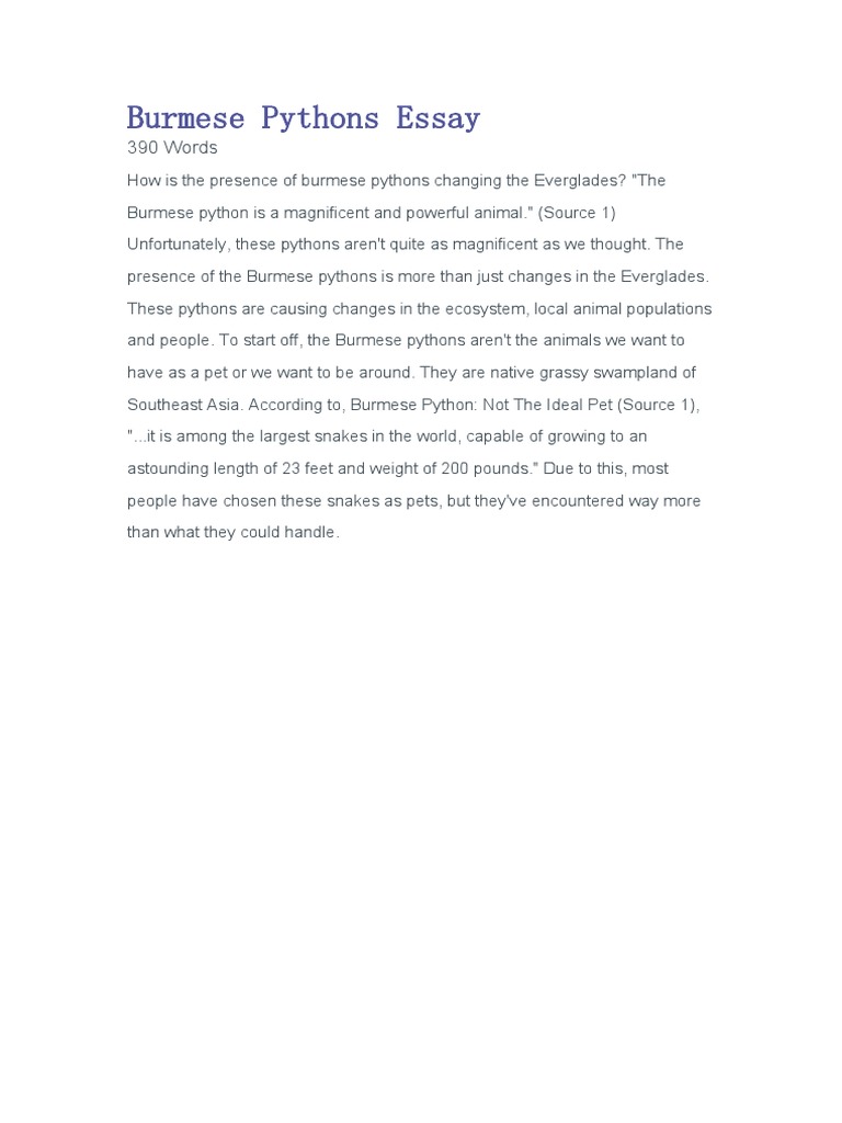 Burmese Pythons Essay | PDF