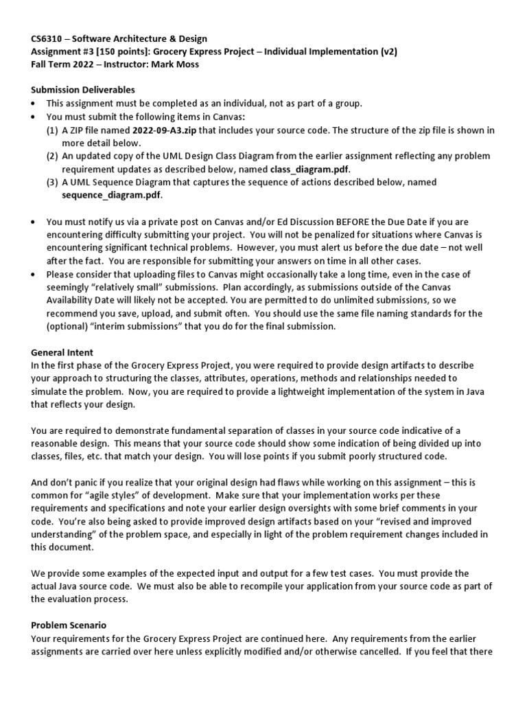 CS6310 A3 Individual - Implementation Fall2022 v2 | PDF | Programming | Computer Program