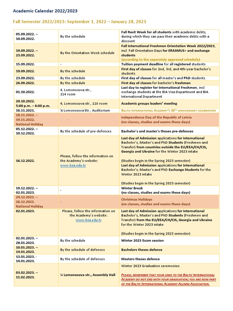 Academic Calendar 2022 2023 | PDF | Academic Term | Doctor Of Philosophy