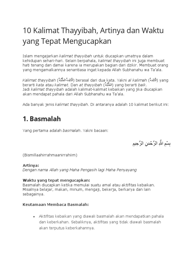10 Kalimat Thayyibah | PDF