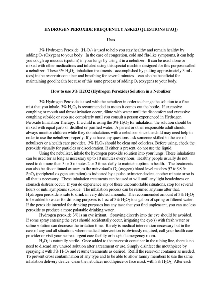 Hydrogen Peroxide FAQ Safety and Side Effect Statement III | PDF ...
