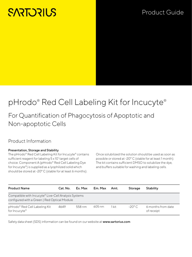PHrodo Red Cell Labeling Kit For Incucyte | PDF | Ph | Apoptosis