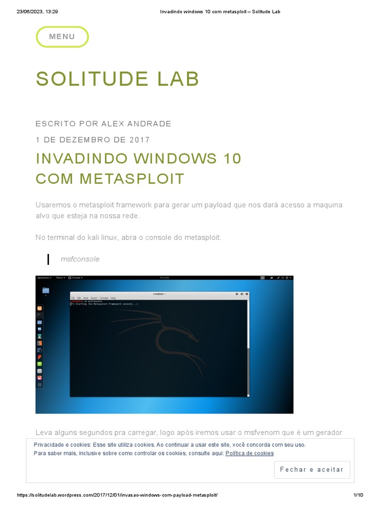 Invadindo Windows 10 Com Metasploit - Solitude Lab | PDF | Windows 10 | Microsoft Windows