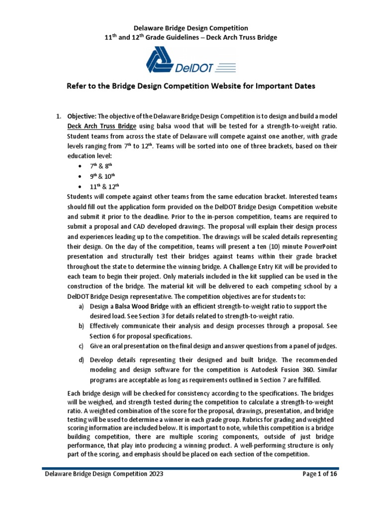 2023 11th and 12th Grade Bridge Competition Guidelines | PDF | Bridge ...