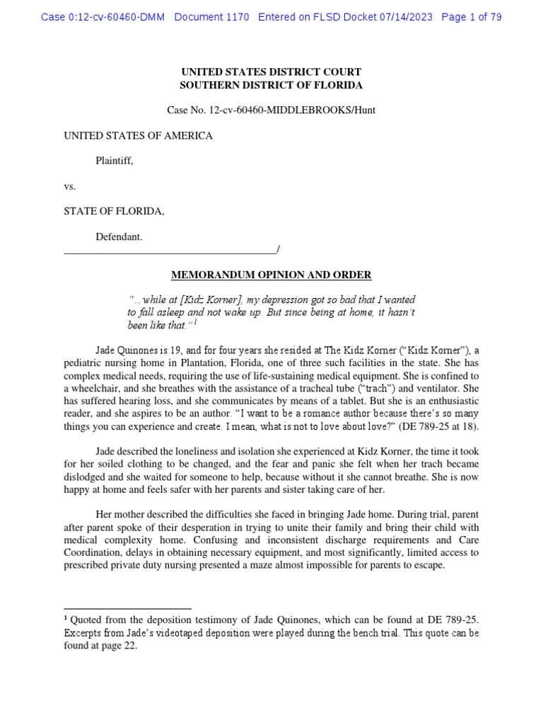Middlebrooks Order | PDF | Lawsuit | Americans With Disabilities Act Of 1990