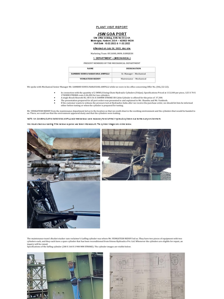 JSW Goa Port Plant Visit Summary | PDF