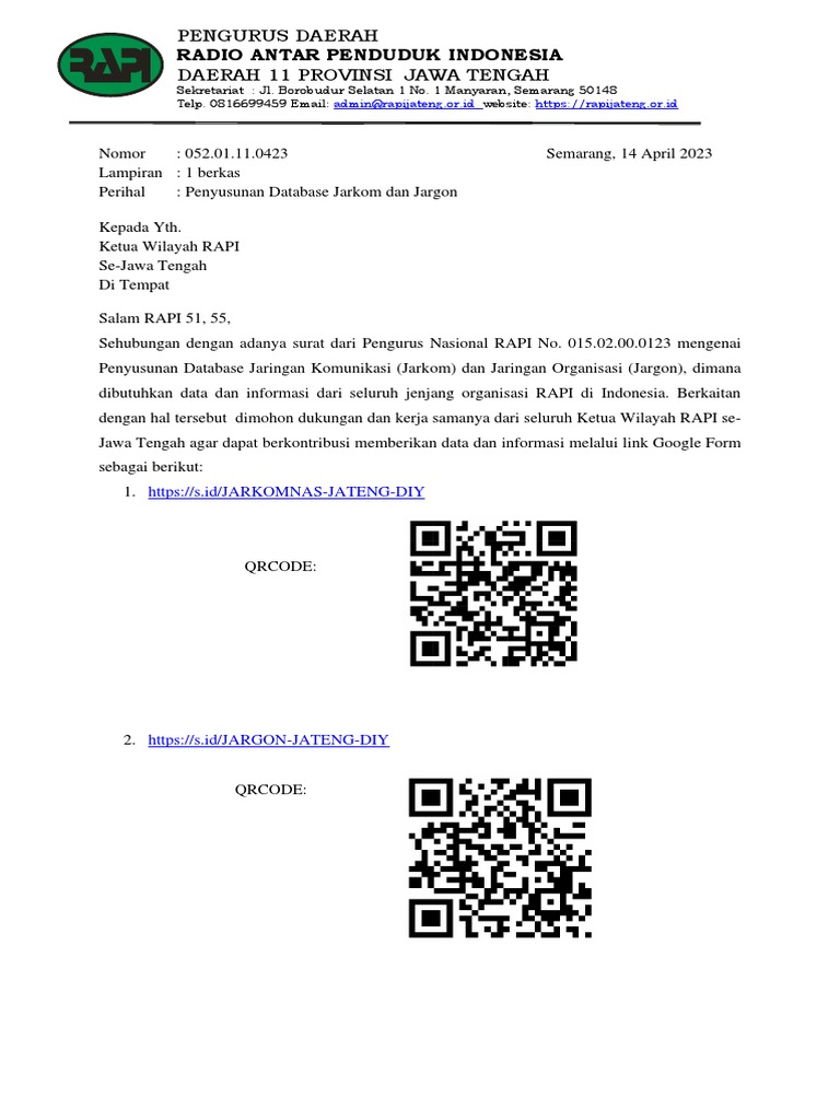 Penyusunan Database Jarkom RAPI Jateng | PDF