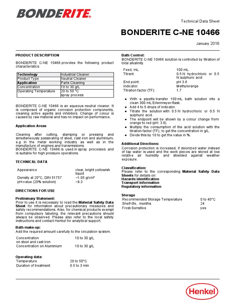 BONDERITE C NE 10466 en - US | PDF | Titration | Chemistry