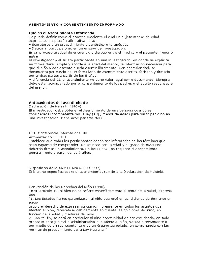Asentimiento y Consentimiento | PDF | Consentimiento informado | Etica ...