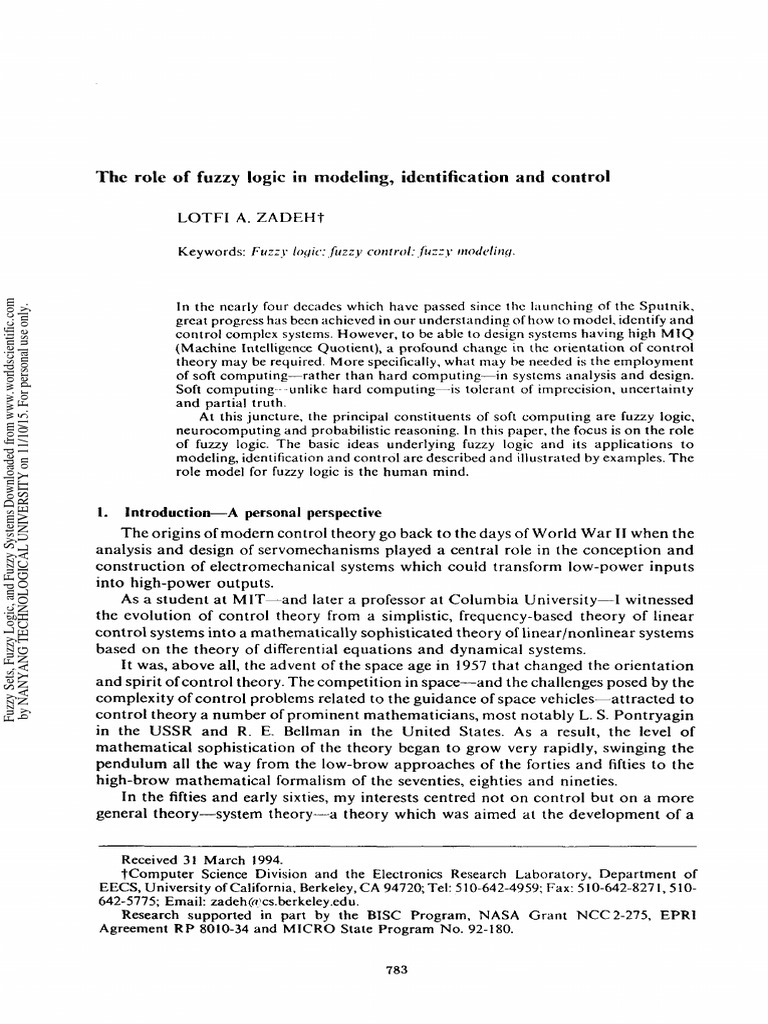 The Role of Fuzzy Logic in Modeling, Identification and Control | PDF | Fuzzy Logic | Logic