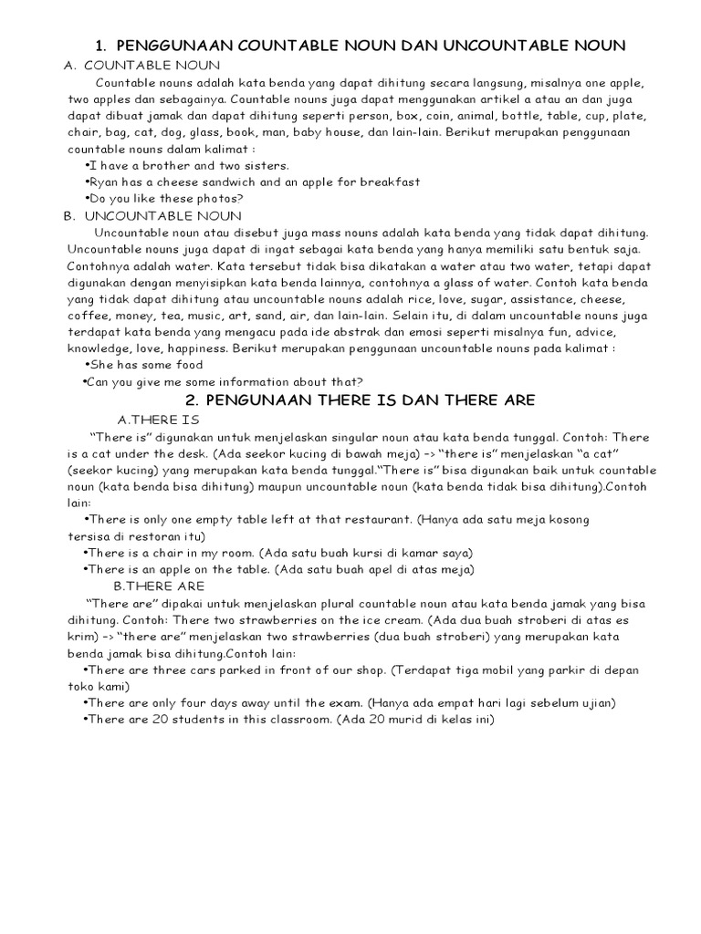 Penggunaan Countable Noun Dan Uncountable Noun | PDF | Seni & Disiplin ...