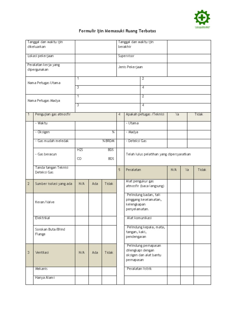 Formulir Ijin Memasuki Ruang Terbatas - Rev | PDF Formulir Ijin Memasuki Ruang Terbatas - Rev | PDF