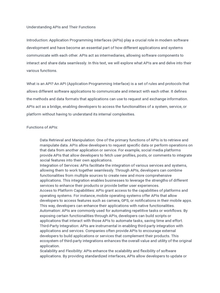 Understanding APIs and Their Functions | PDF | Application Software ...