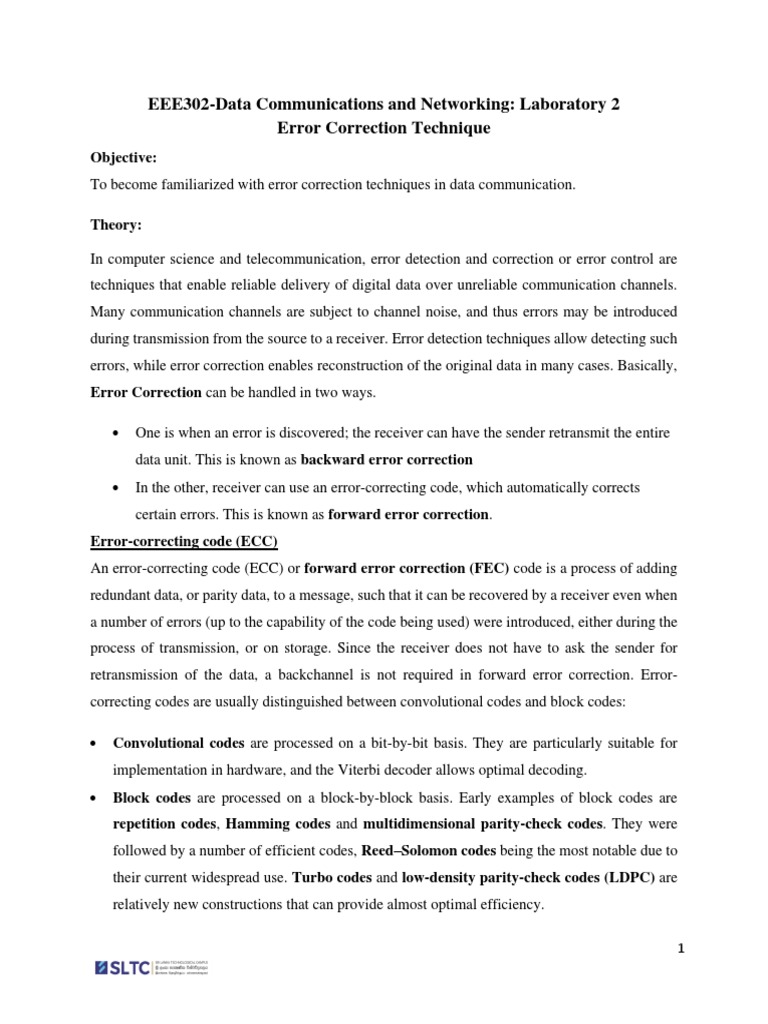Laboratory 2 Error Correction V4 Pdf Error Detection And Correction Algorithms
