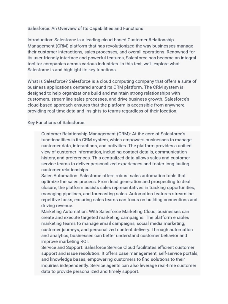 Salesforce CRM: Key Features Overview | PDF | Customer Relationship ...