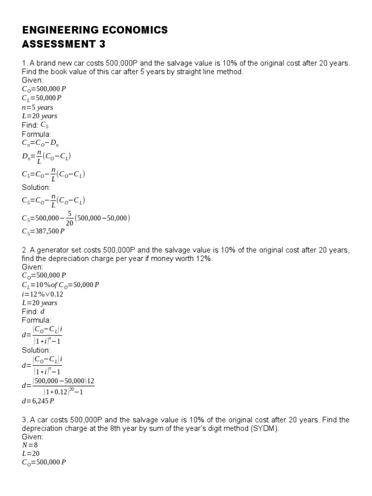 Engineering Economics Assessment 3 | PDF | Depreciation | Business