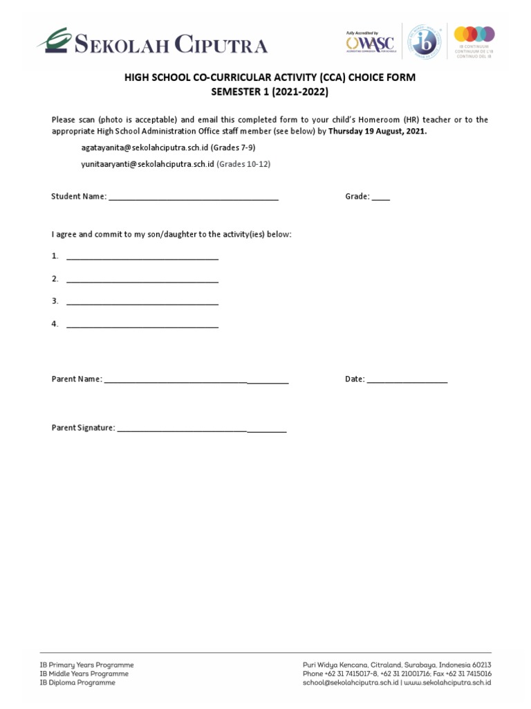 CCA Choice Form English Indonesian | PDF