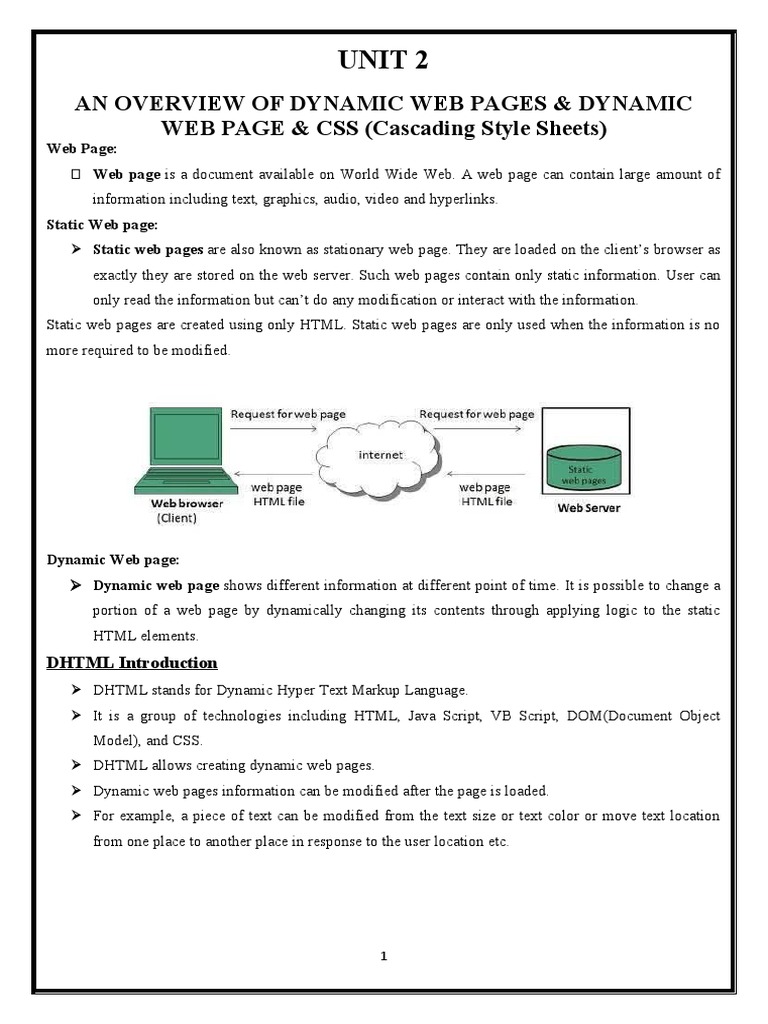 Wt Unit 2 For Bcom Computers 5th Sem Pdf Html Dynamic Html